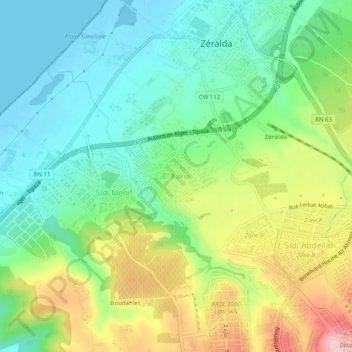 El Karia地形图、海拔、地势