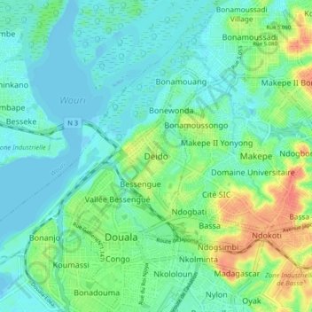Deido地形图、海拔、地势