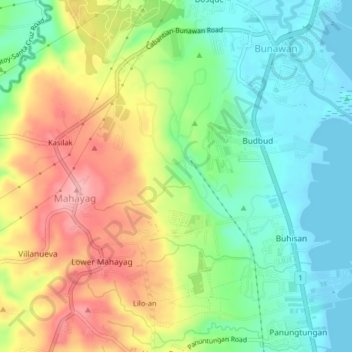 Bunawan District地形图、海拔、地势