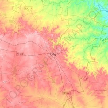 Udgir地形图、海拔、地势