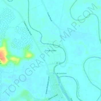 Coraki Glebe地形图、海拔、地势