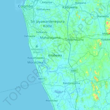 Kesbewa地形图、海拔、地势