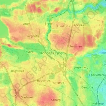 Kongens Lyngby地形图、海拔、地势