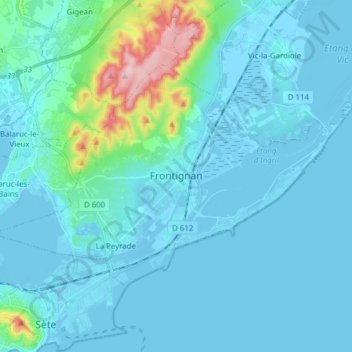 Frontignan地形图、海拔、地势
