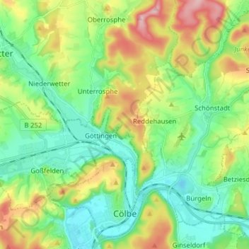 Cölbe地形图、海拔、地势