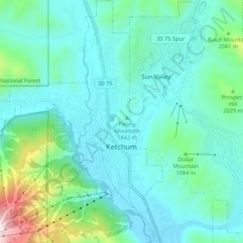 Ketchum地形图、海拔、地势