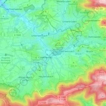 Weissach im Tal地形图、海拔、地势