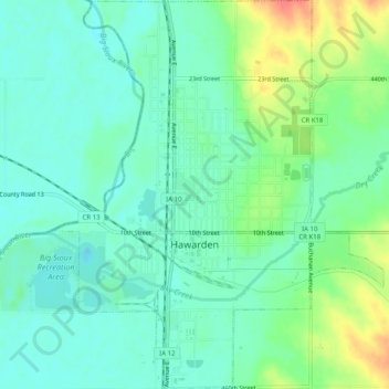 Hawarden地形图、海拔、地势
