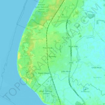 Formby地形图、海拔、地势