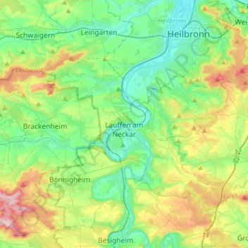 Lauffen am Neckar地形图、海拔、地势