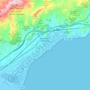Benicàssim / Benicasim地形图、海拔、地势