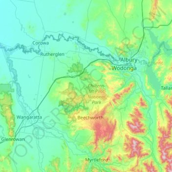 Shire of Indigo地形图、海拔、地势