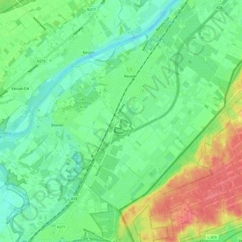 Beesel地形图、海拔、地势