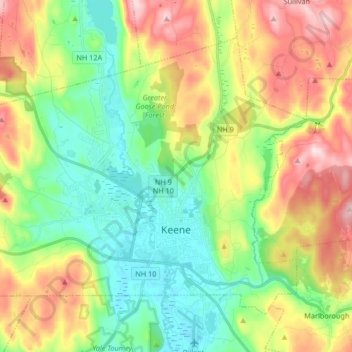 Keene地形图、海拔、地势