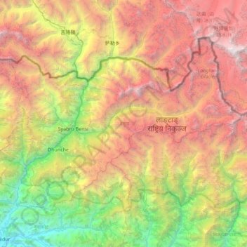 Rasuwa地形图、海拔、地势