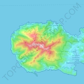 Marciana地形图、海拔、地势