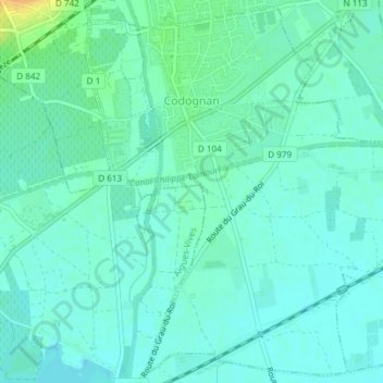 Codognan地形图、海拔、地势