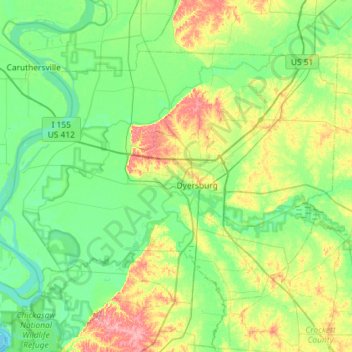 Dyer County地形图、海拔、地势