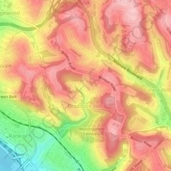 Braddock Hills地形图、海拔、地势
