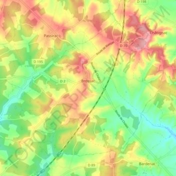 Brossac地形图、海拔、地势