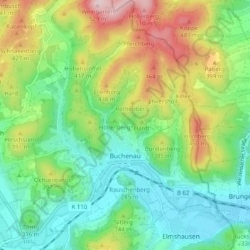 Buchenau地形图、海拔、地势