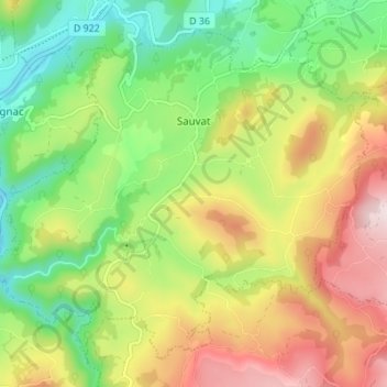 Sauvat地形图、海拔、地势
