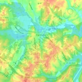 Farmville地形图、海拔、地势