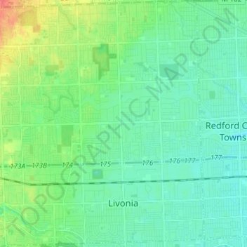 Livonia地形图、海拔、地势