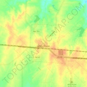 Wills Point地形图、海拔、地势