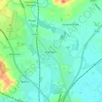 Kidlington地形图、海拔、地势