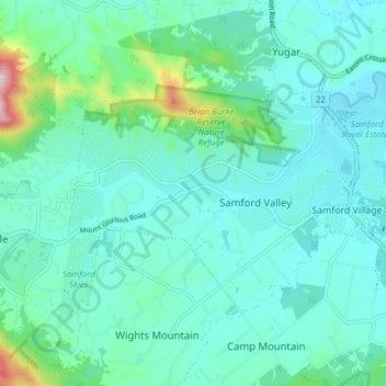 Samford Valley地形图、海拔、地势