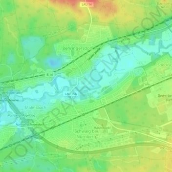 Schwaig bei Nürnberg地形图、海拔、地势
