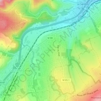 Lorette地形图、海拔、地势