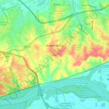 Weldon Spring地形图、海拔、地势