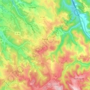 Payrac地形图、海拔、地势
