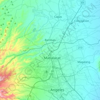 Bamban地形图、海拔、地势