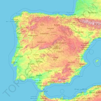 伊比利亚半岛地形图、海拔、地势