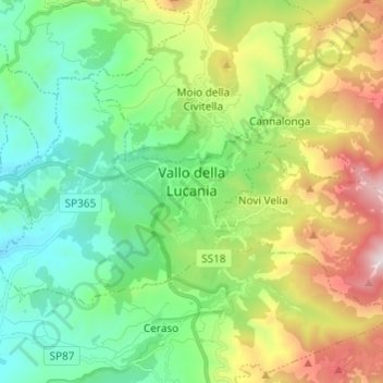 Vallo della Lucania地形图、海拔、地势