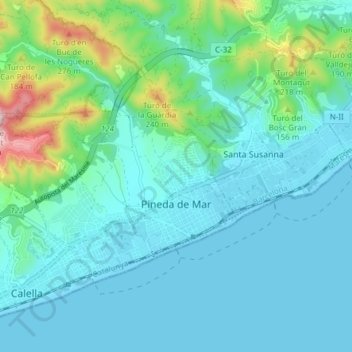 Pineda de Mar地形图、海拔、地势