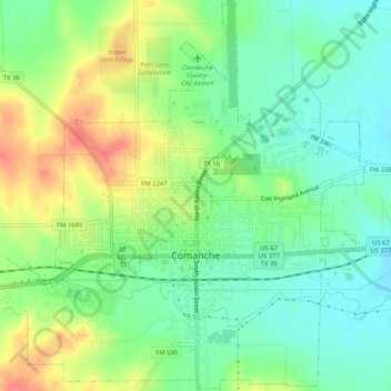 Comanche地形图、海拔、地势