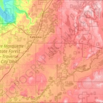 Kalkaska County地形图、海拔、地势