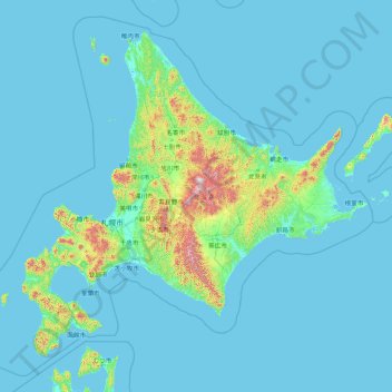 北海道地形图、海拔、地势