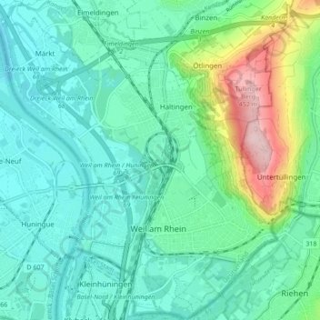 Weil am Rhein地形图、海拔、地势