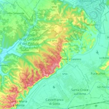 Castelfranco di Sotto地形图、海拔、地势