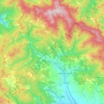 Pratovecchio Stia地形图、海拔、地势