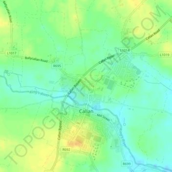 Callan地形图、海拔、地势