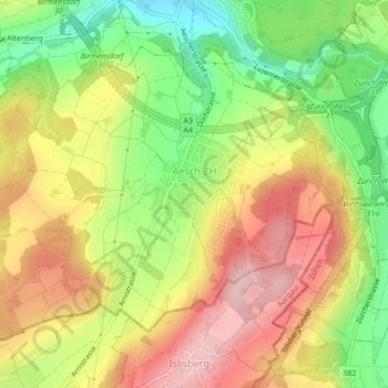 Aesch (ZH)地形图、海拔、地势