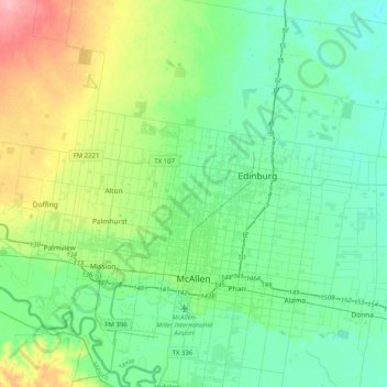 McAllen地形图、海拔、地势