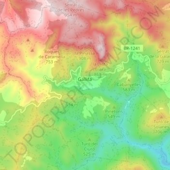 Gallifa地形图、海拔、地势