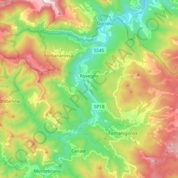 Rovegno地形图、海拔、地势
